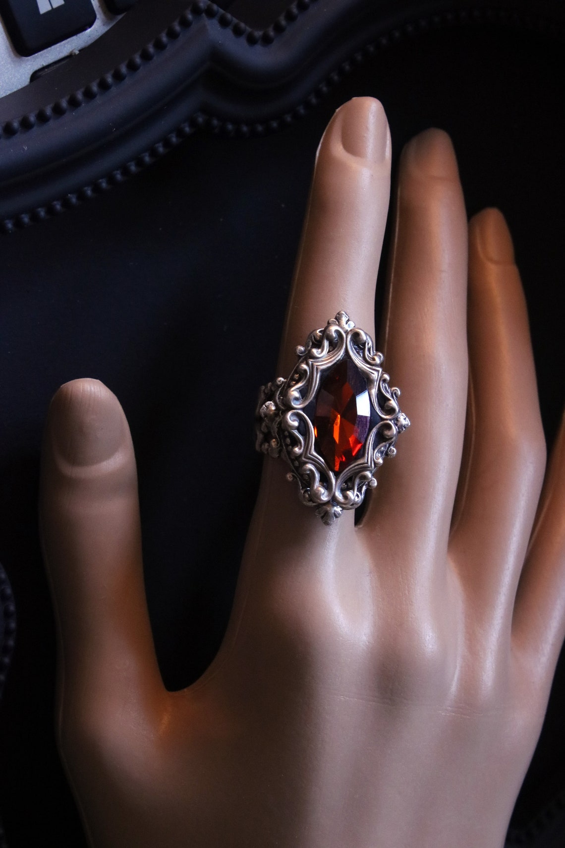 Goth ring Vampire ring witch ring red swarvaski crystal | Etsy