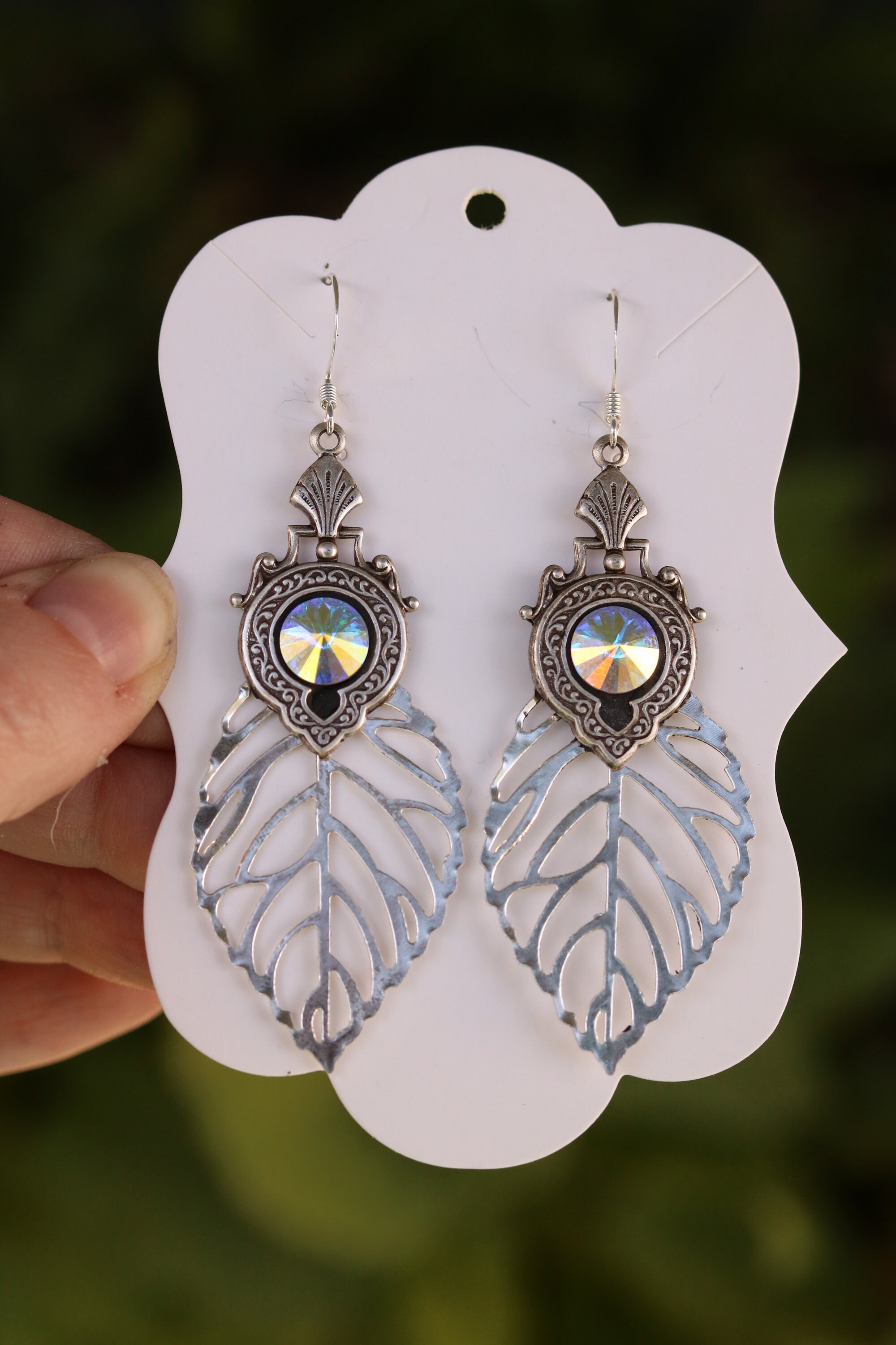 Elvish leaf earrings silver leaf earrings with AB swarvaski | Etsy