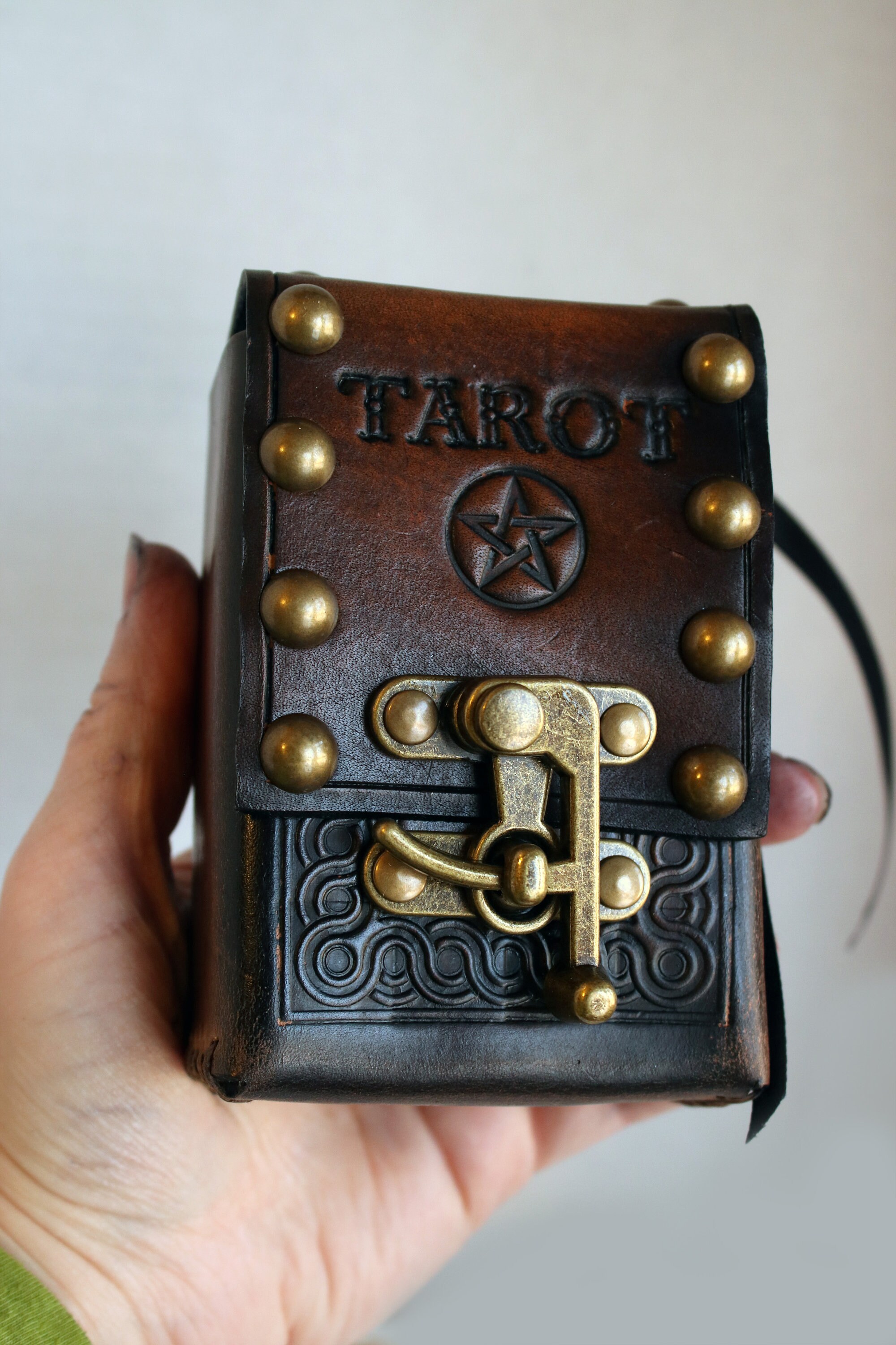 Leather tarot case pentacle tarot bag tarot card holder | Etsy