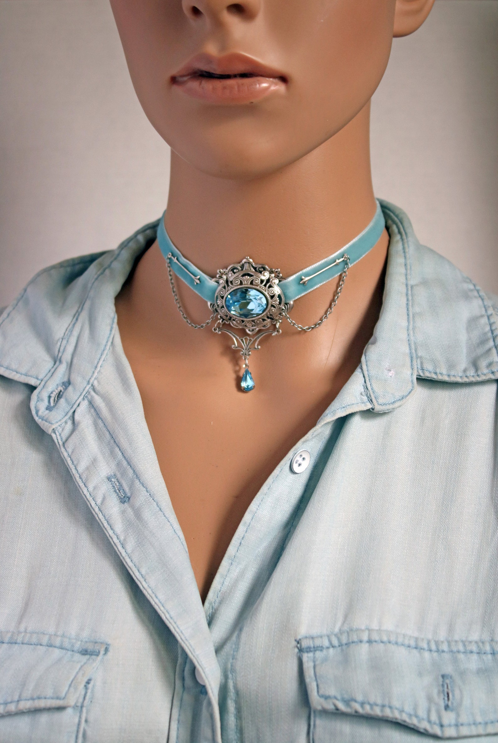 Blue Velvet Choker Filigree Choker Necklace Pastel Goth - Etsy Canada