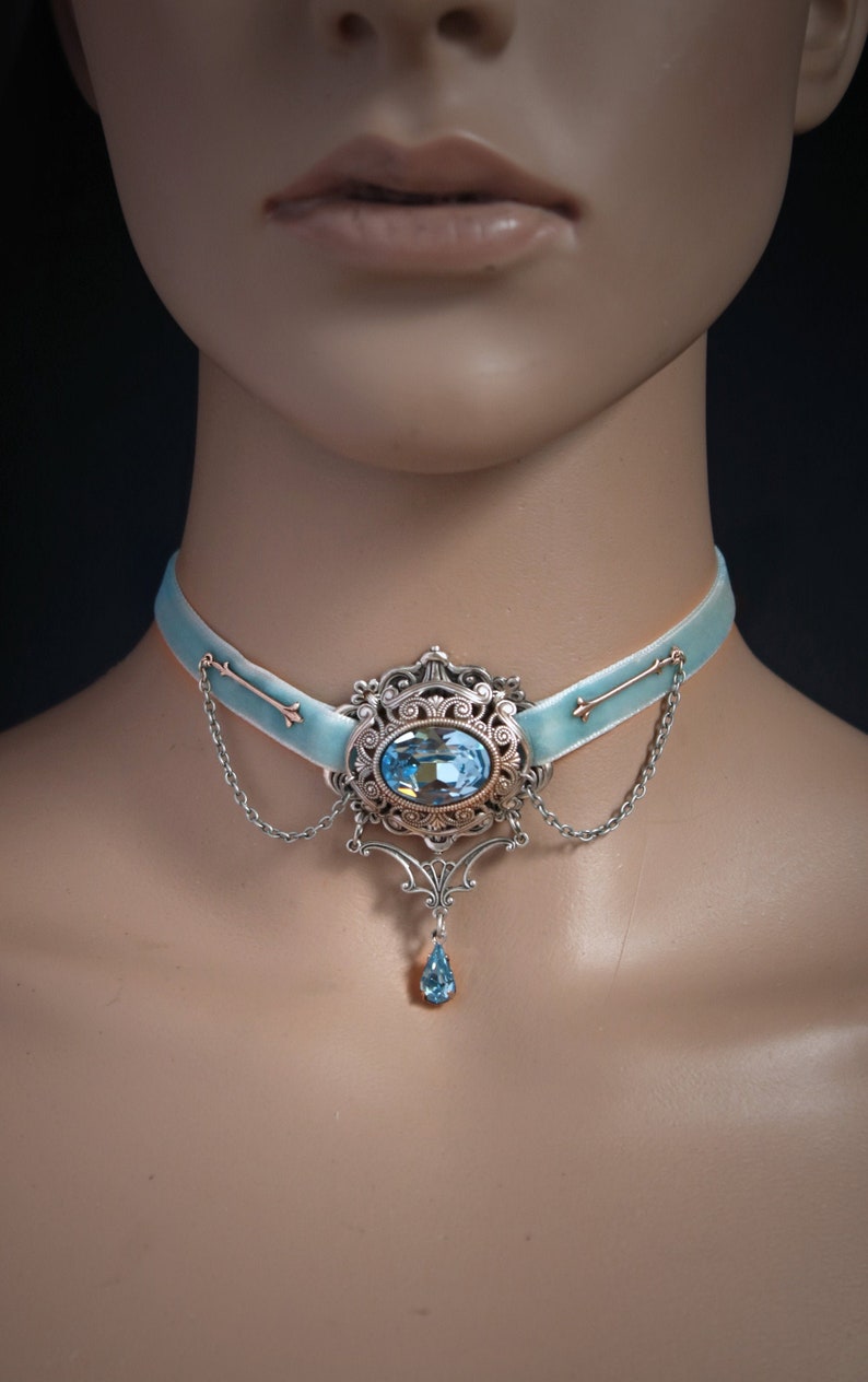 Blue Velvet Choker , Filigree Choker Necklace , Pastel Goth Choker ...