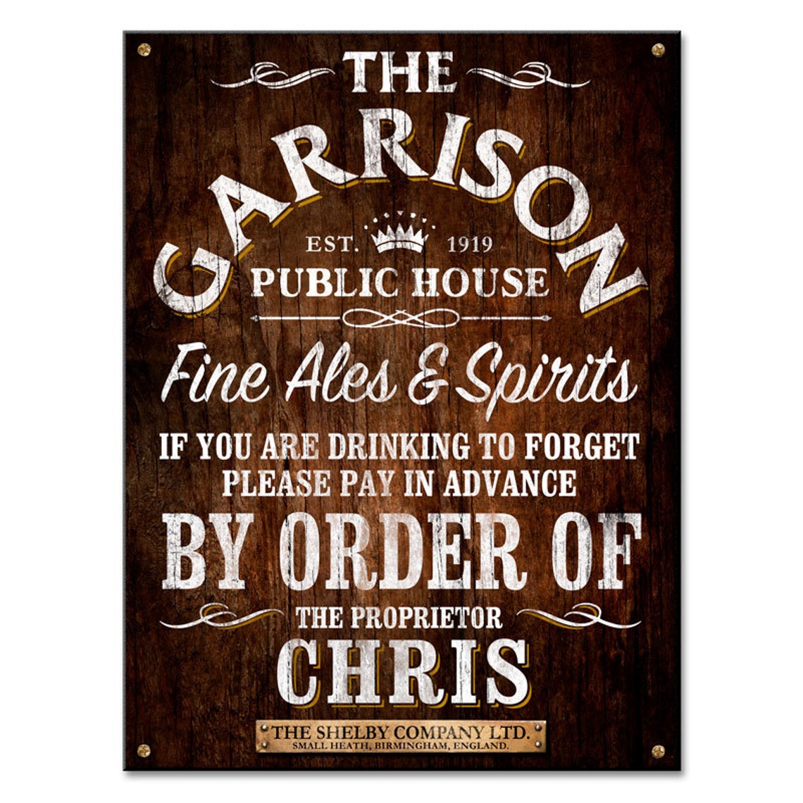 The Garrison Pub Personalised Bar Sign/plaque - Etsy