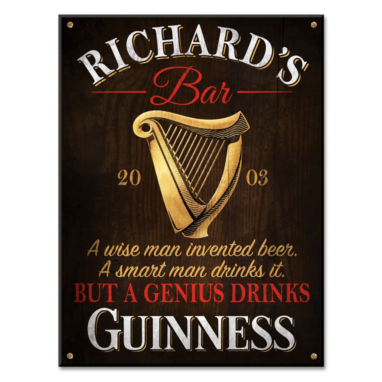 Personalised Guinness Bar Sign/Wall Plaque | Etsy