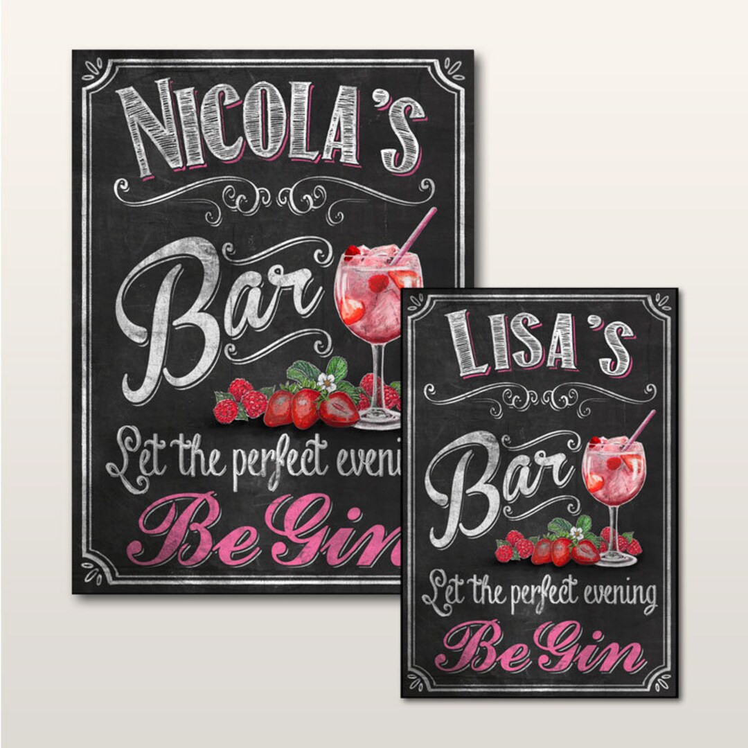 Personalised Pink Gin Bar Signs - Etsy