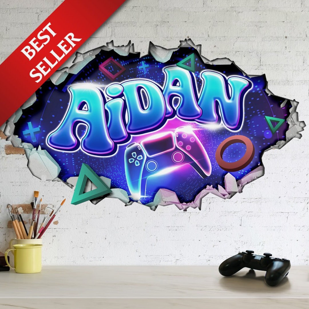Personalised Medium & Large Sized 3D Cracked Wall Effect Gamer Wall ...