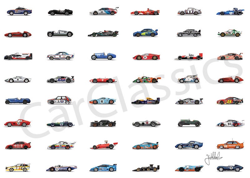 The best racing cars of all-time poster print Complete - Etsy Nederland