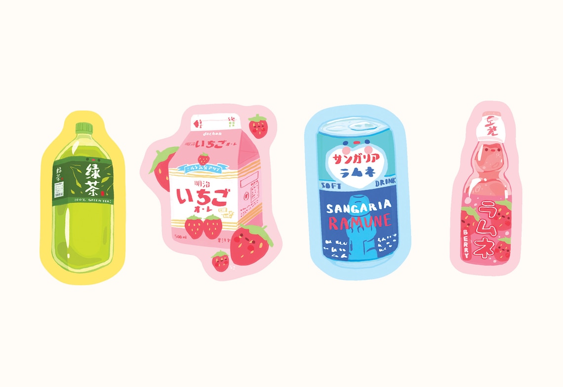 4 X Drinks Vinyl Sticker Set japanese Drinks Vinyl Waterproof - Etsy