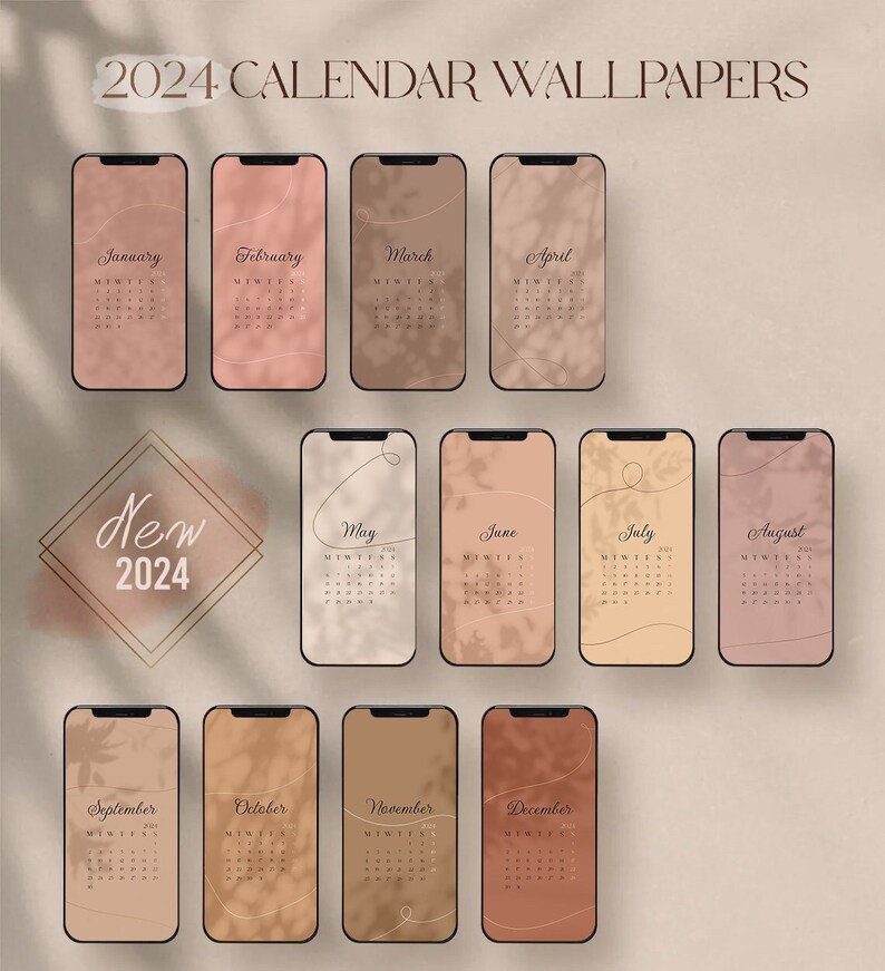 4K Set 12 Fonds décran Calendrier 2024 Smartphone et iPad / Calendrier ...