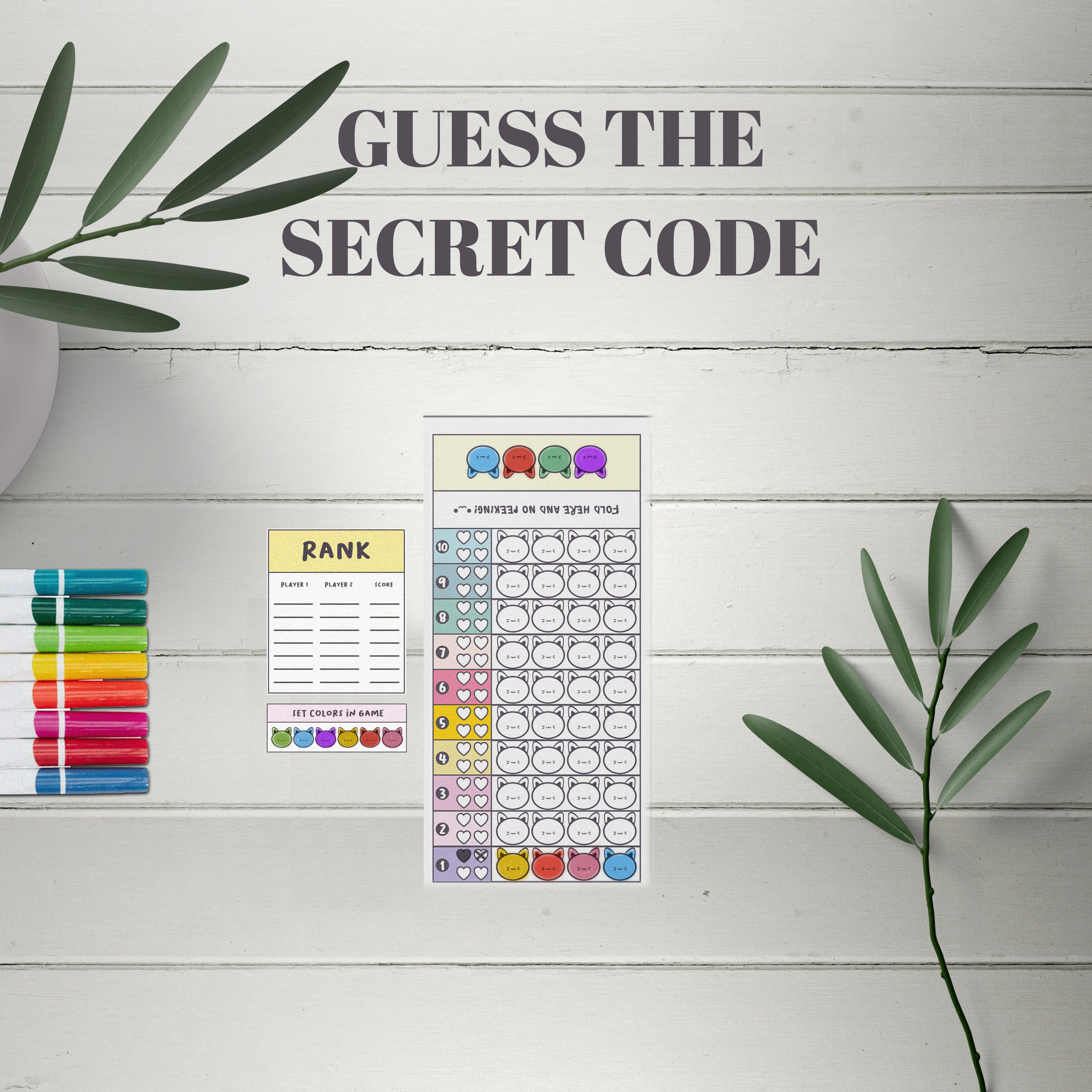 Guess the Code Printable Game Digital Download Cattermind From ...