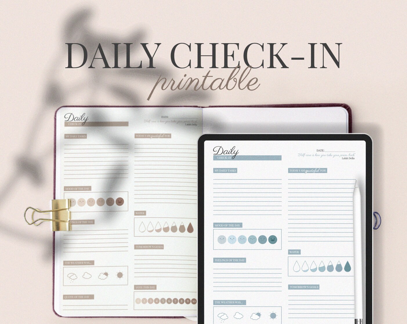 Daily Check-in Instant Download Printable PDF Fillable Reflection ...
