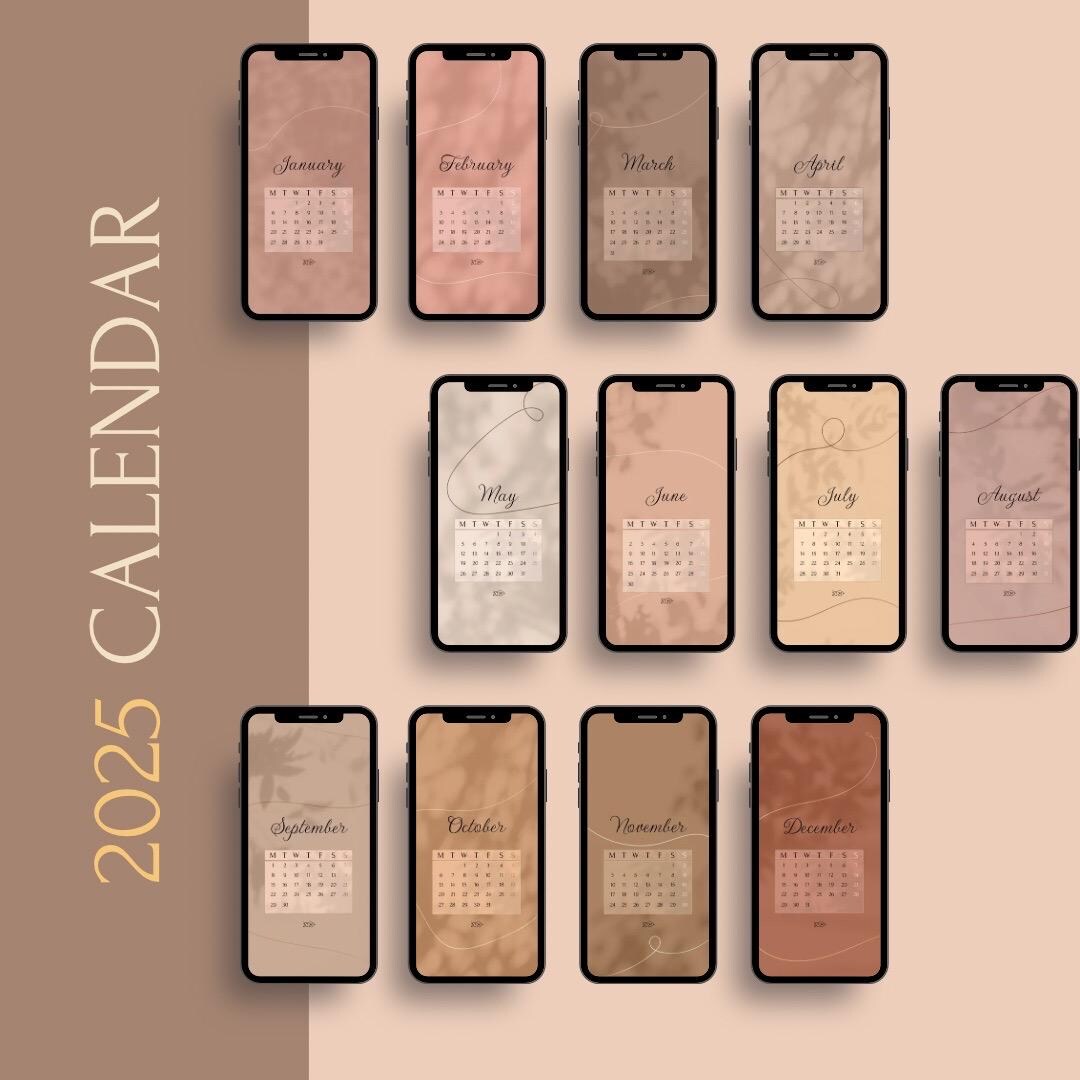 4K Set of 12 Months Calendar 2025 Wallpapers Smartphone and iPad ...