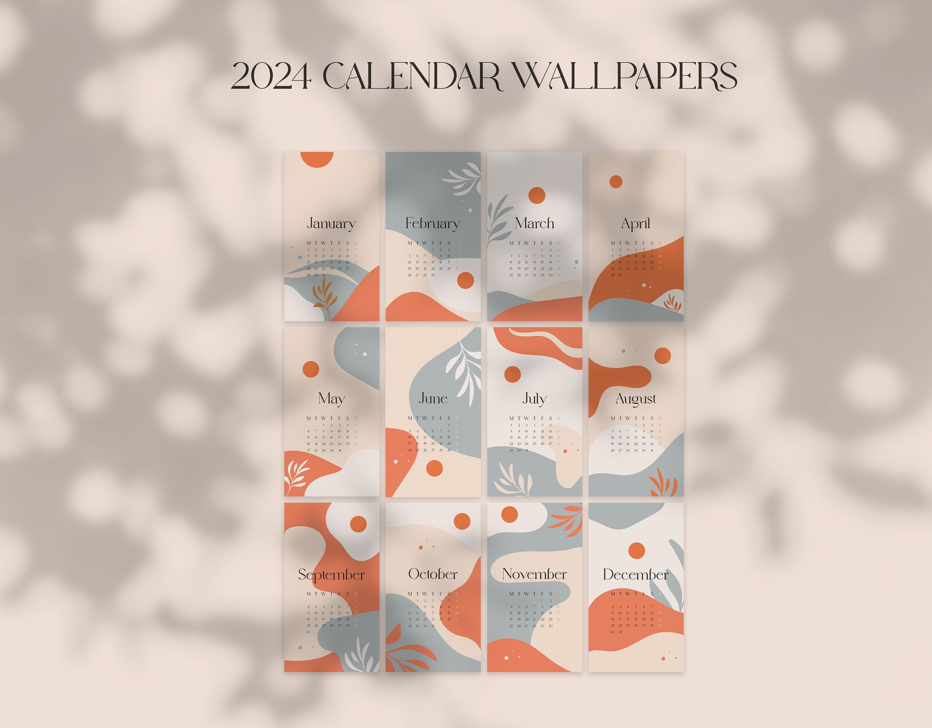 4K Set of 12 Months Calendar 2024 Wallpapers Smartphone and iPad ...