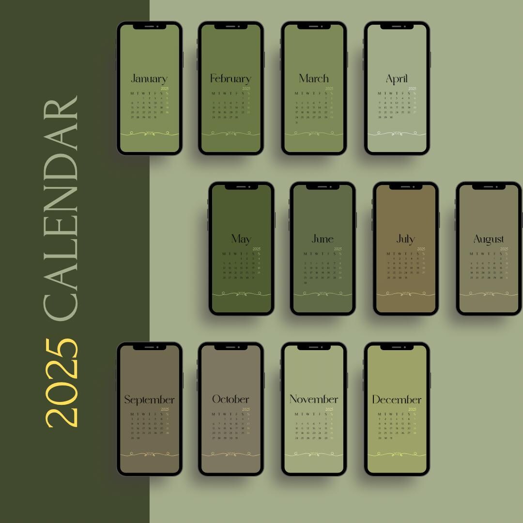 4K Set of 12 Months Calendar 2025 Wallpapers Smartphone and iPad ...