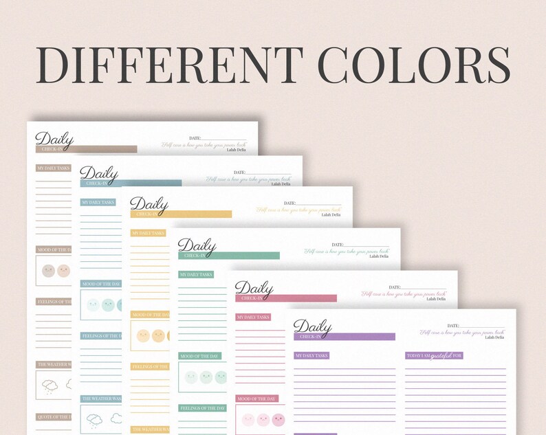 Daily Check-in Instant Download Printable PDF Fillable Reflection ...