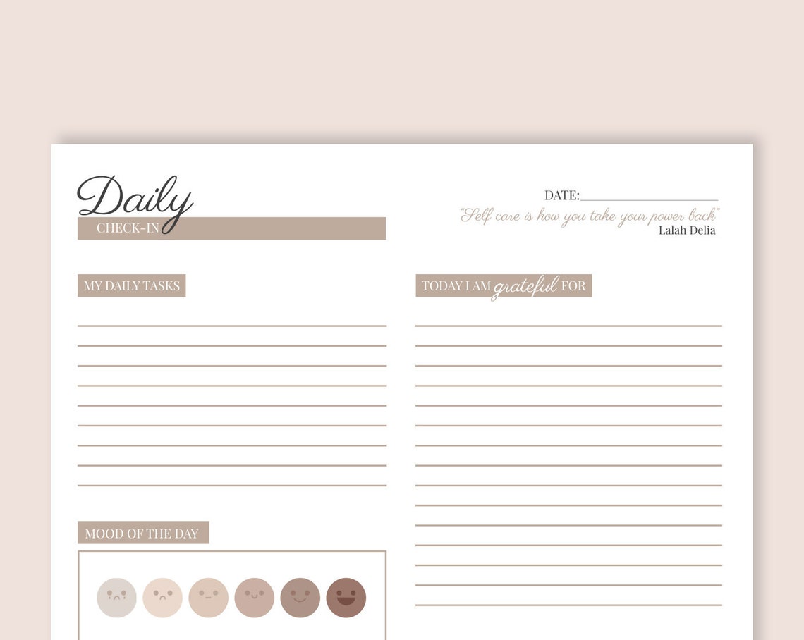 Daily Check-in Instant Download Printable PDF Fillable Reflection ...