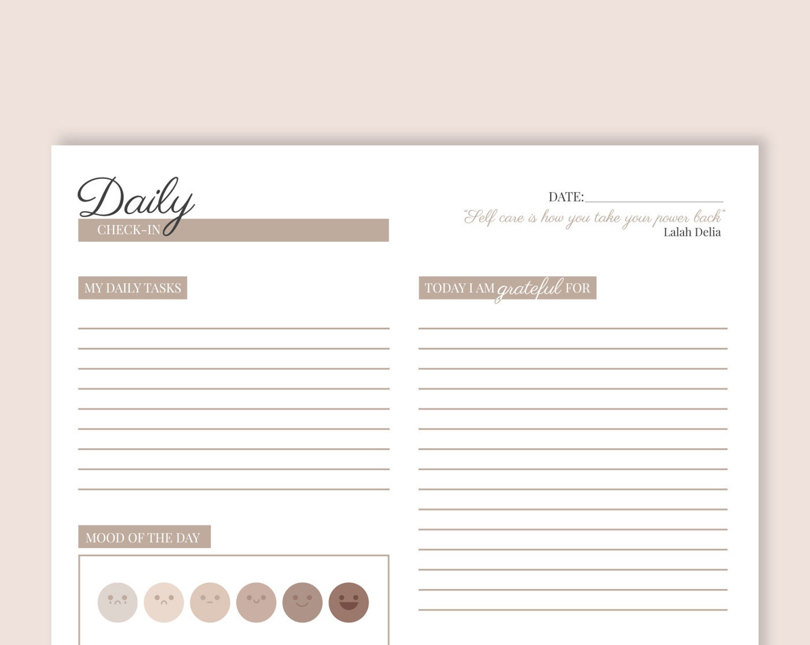Daily Check-in Instant Download Printable PDF - Fillable Reflection ...
