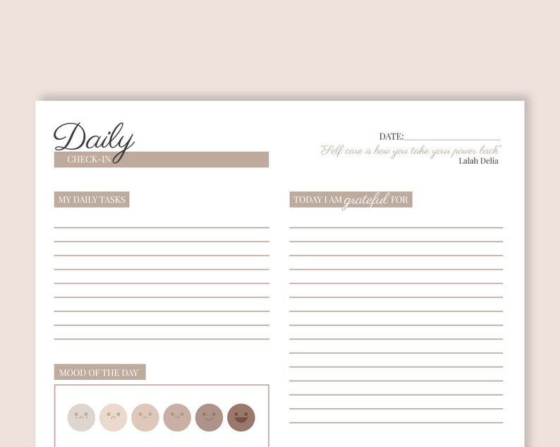 Daily Check-in Instant Download Printable PDF Fillable Reflection ...
