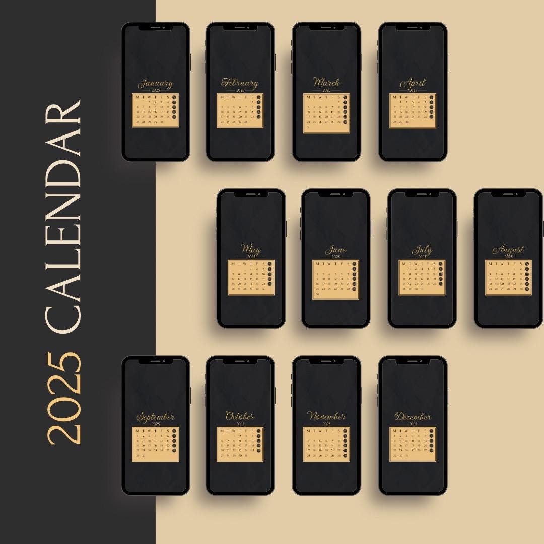 4K Set of 12 Elegant Months Calendar 2025 Wallpapers Smartphone and ...