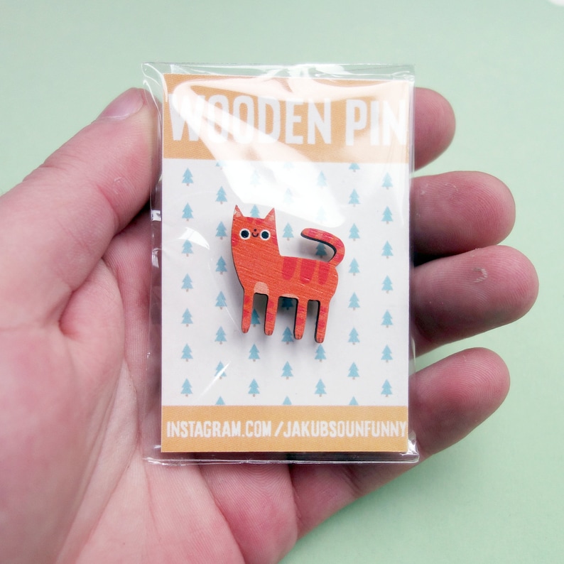 Orange Cat Pin / Wooden Lapel Pin - Etsy