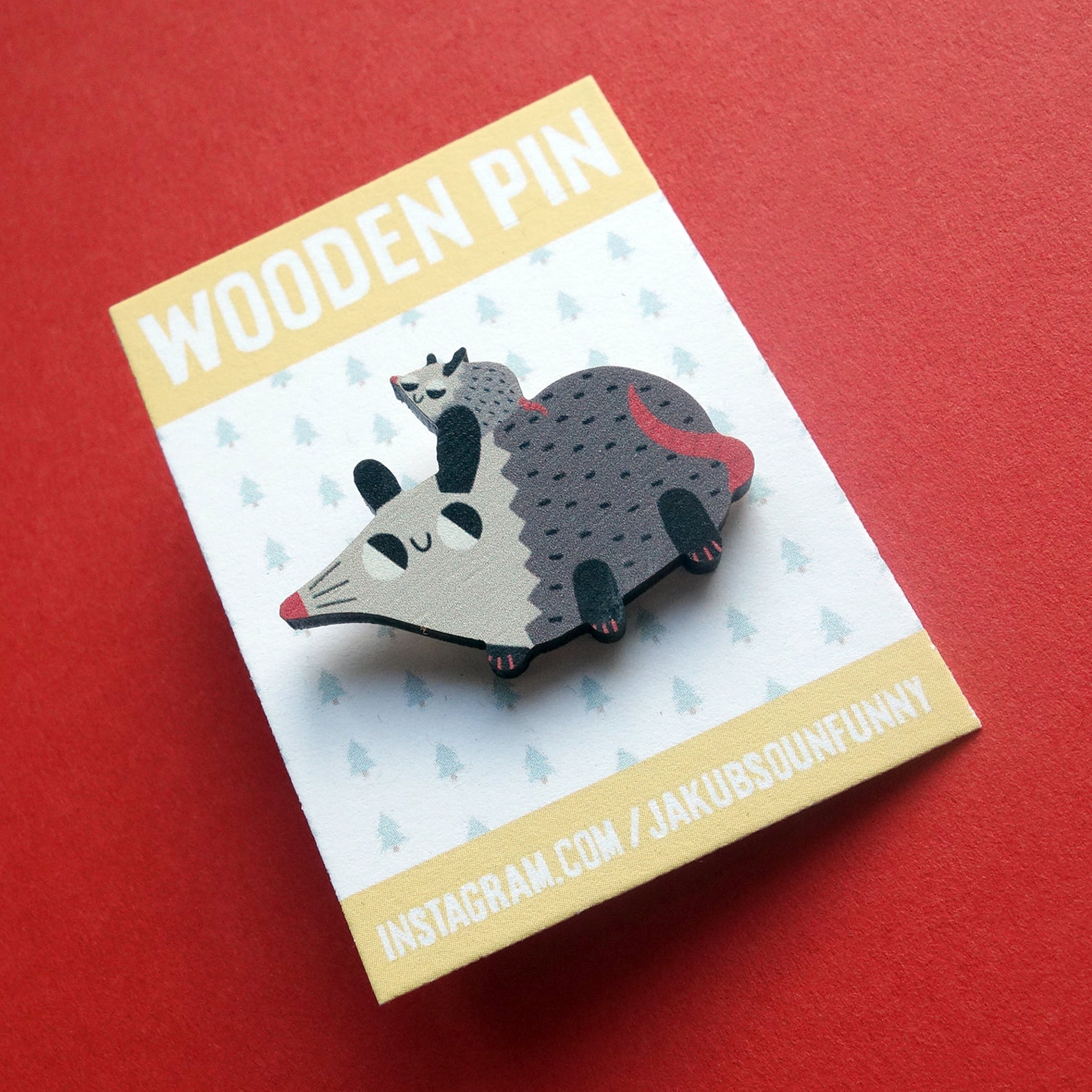Possum Pin Badge / Opossum Wooden Brooch - Etsy