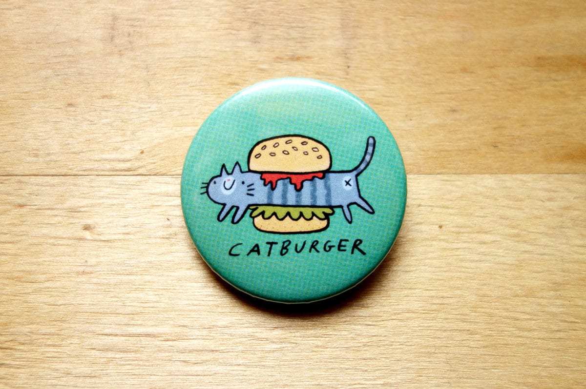 Funny Cat Button / Hamburger Pin - Etsy