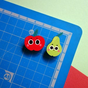 Cute Apple & Pear Pins / Wooden Lapel Pins - Etsy