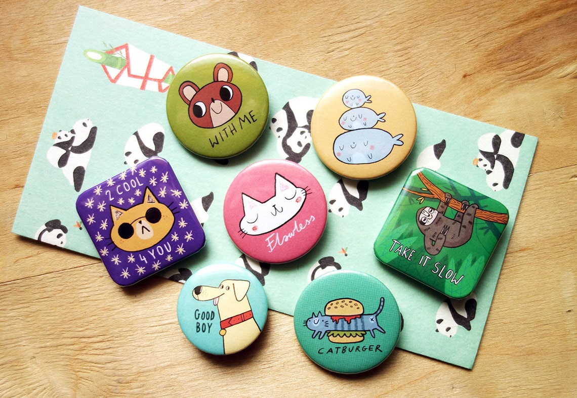 Funny Cat Button / Hamburger Pin - Etsy
