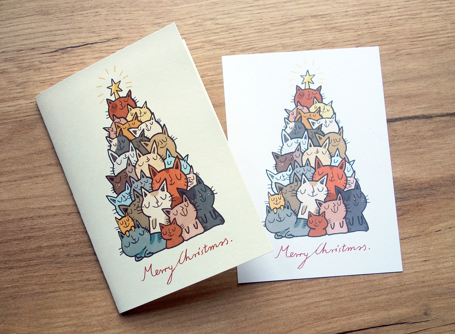 Cute Cat Christmas Card / Cats Tree Postcard - Etsy