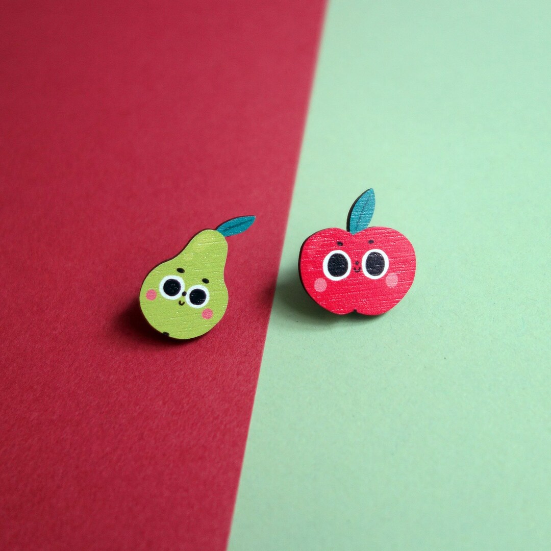 Cute Apple & Pear Pins / Wooden Lapel Pins - Etsy