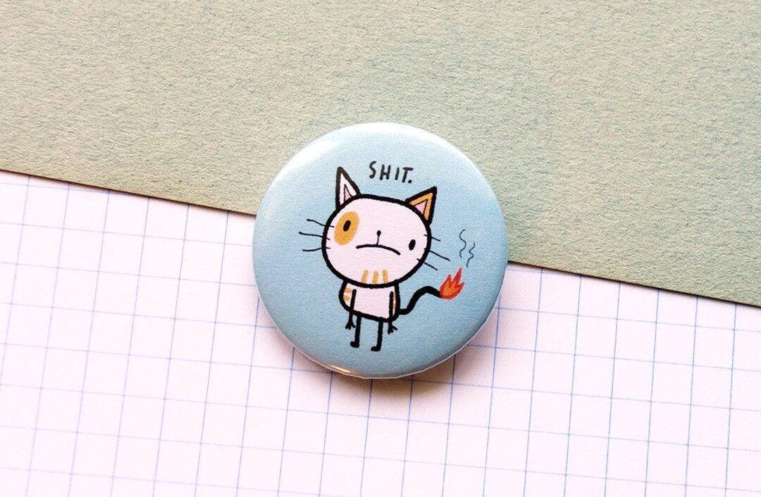 Funny Cat Button Pin / Sad Kitty Pinback Button - Etsy
