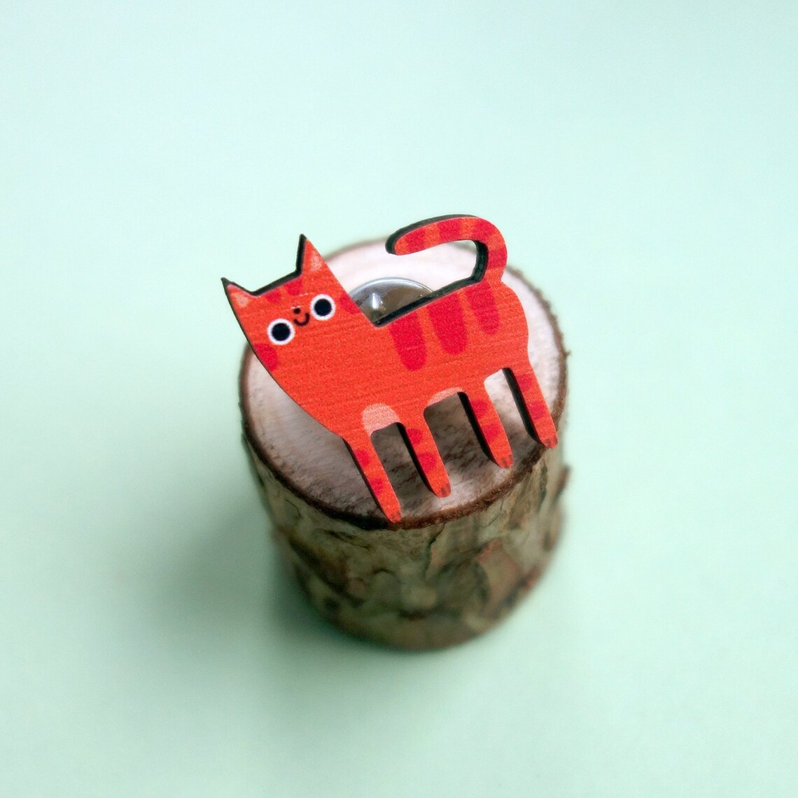 Orange Cat Pin / Wooden Lapel Pin - Etsy