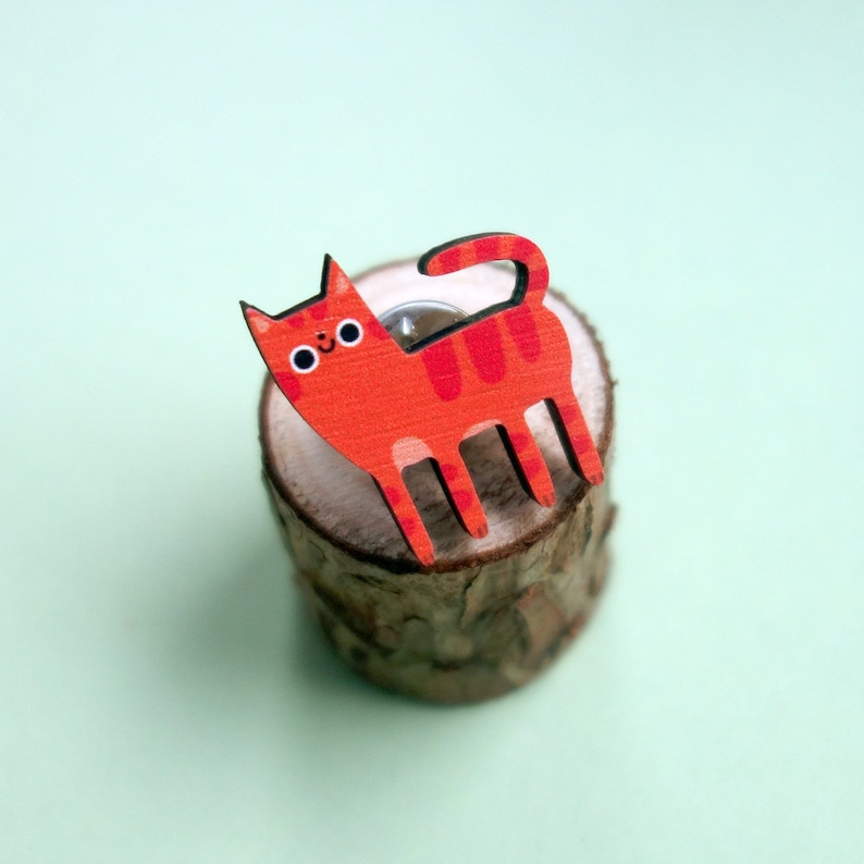 Orange Cat Pin / Wooden Lapel Pin - Etsy