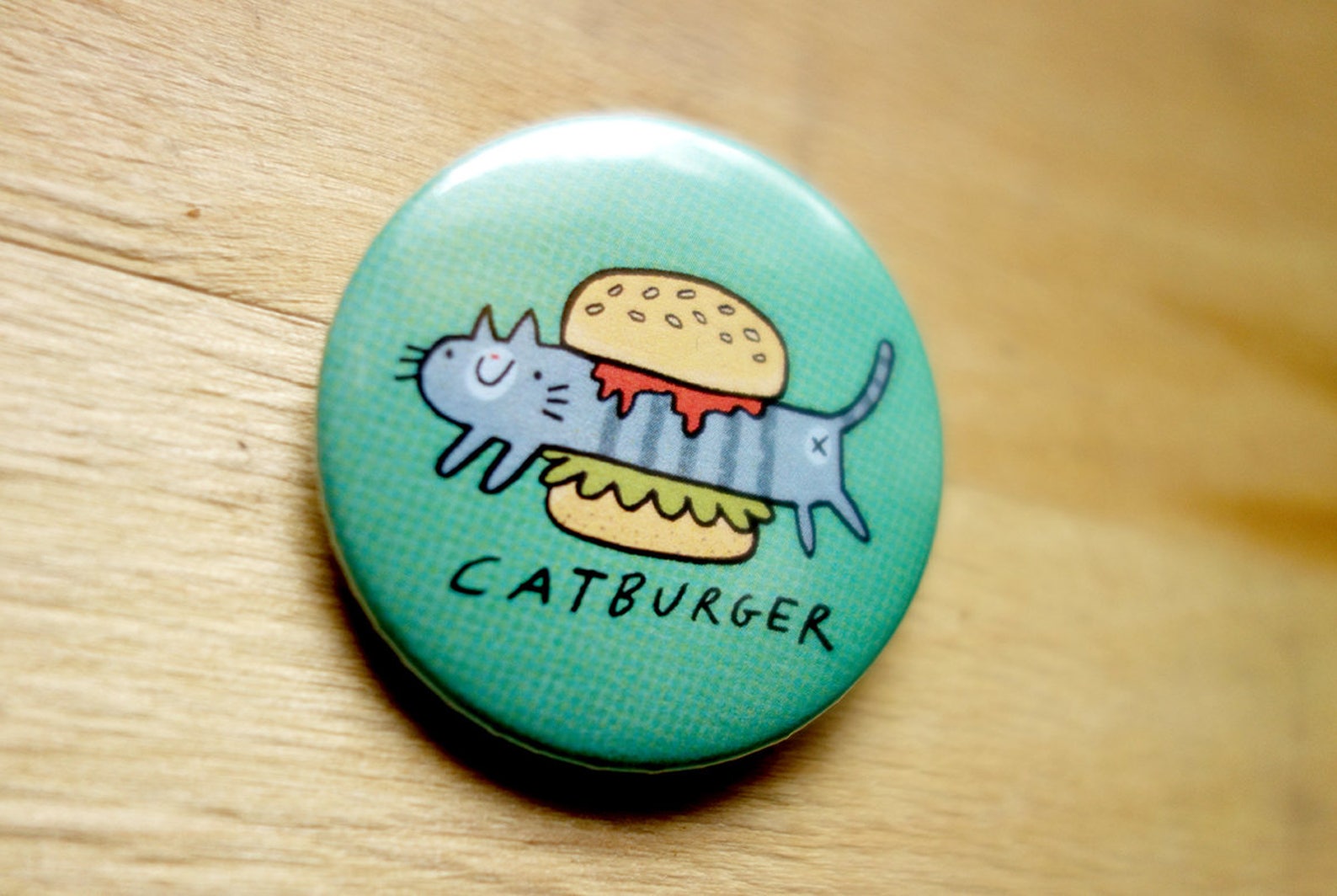 Funny Cat Button / Hamburger Pin - Etsy