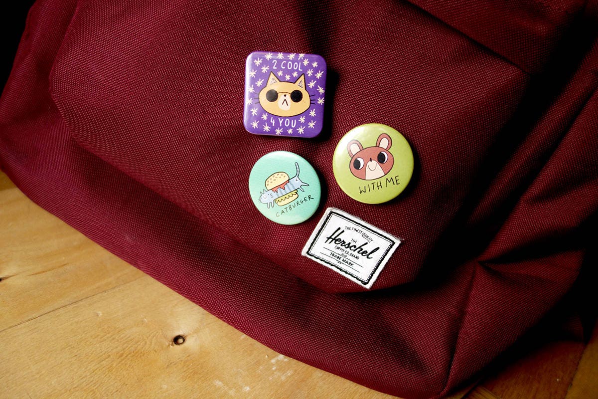 Funny Cat Button / Hamburger Pin - Etsy