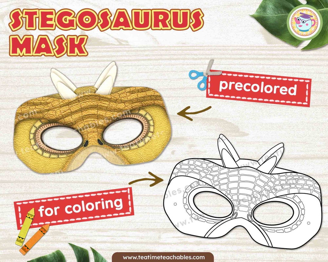 STEGOSAURUS Dinosaur Mask: in Color and for Coloring - Printable ...