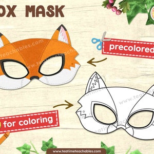 FOX Mask: Precolored and for Coloring - Printable Mask for Kids - PDF ...
