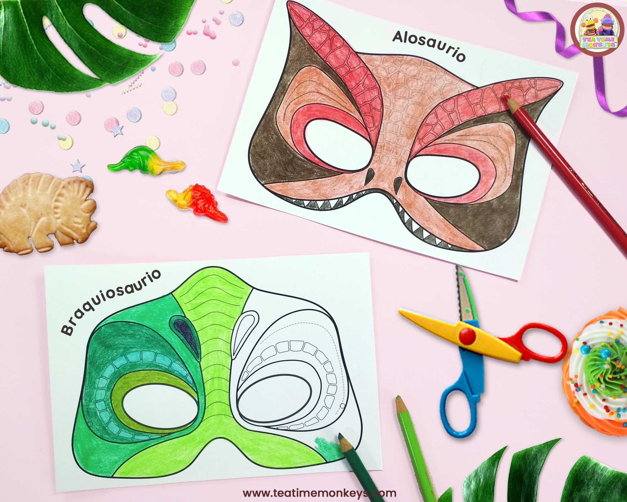 DINOSAURS Masks for Kids TEN Printable Masks to Color PDF Dinosaur ...