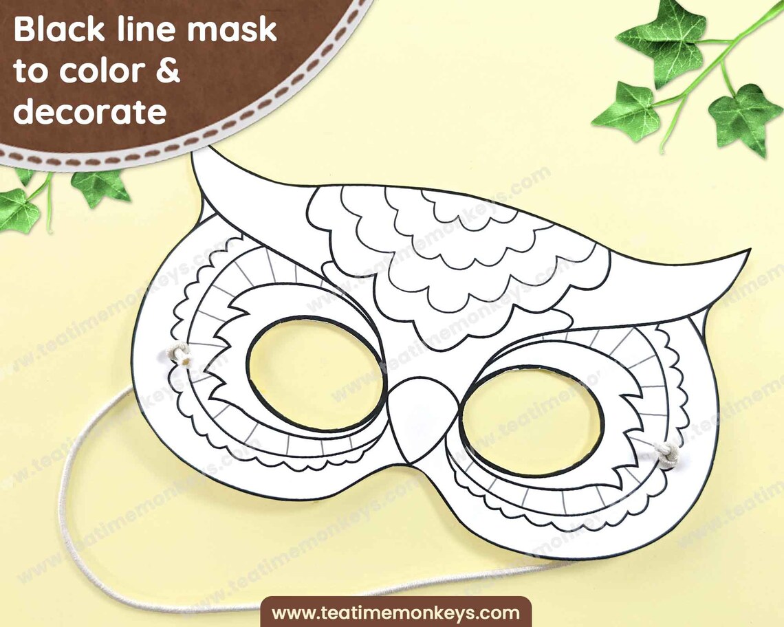 OWL Mask: in Color and for Coloring Printable Mask for Kids PDF Forest ...