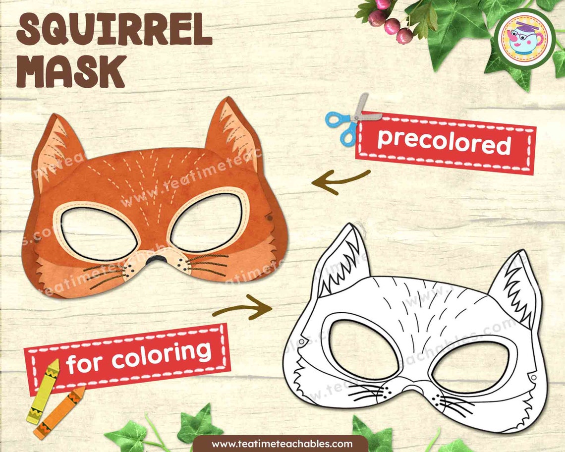 Printable Squirrel Mask: Precolored & Coloring Activity (PDF) - Etsy