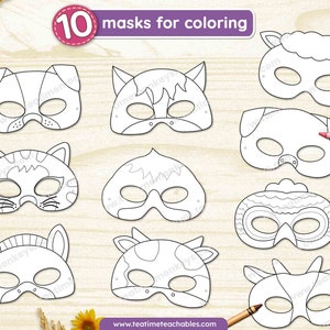 Farm Animal Masks: 10 Printable Masks for Coloring (PDF) - Etsy