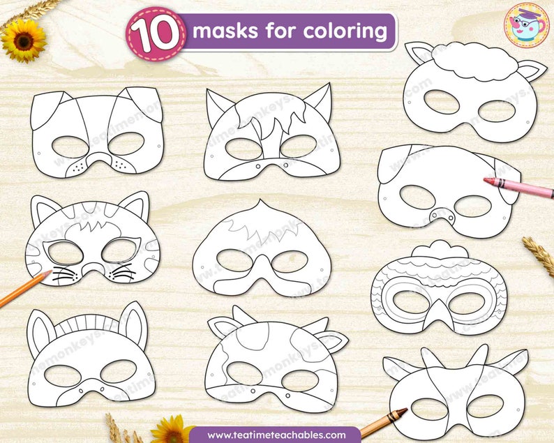 Farm Animal Masks: 10 Printable Masks for Coloring (PDF) - Etsy