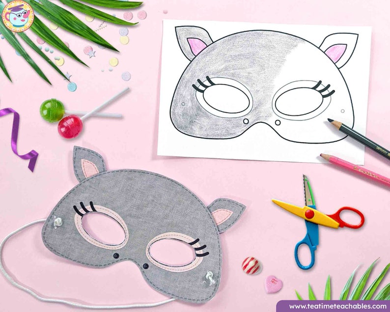 HIPPO Mask: Precolored and for Coloring- Printable Jungle Animals Mask ...