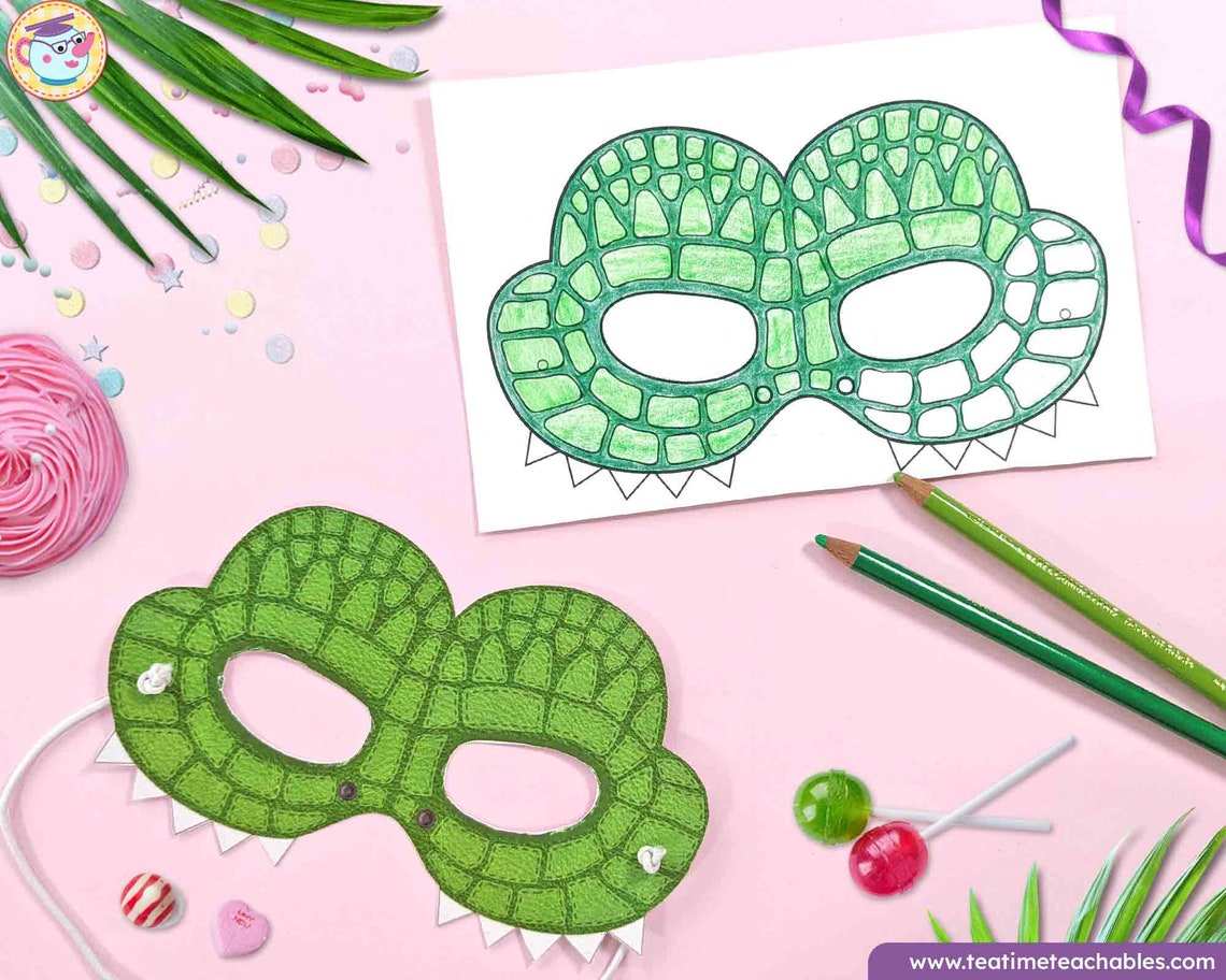 Crocodile Mask: Precolored & for Coloring, Jungle Animal Craft (PDF) - Etsy