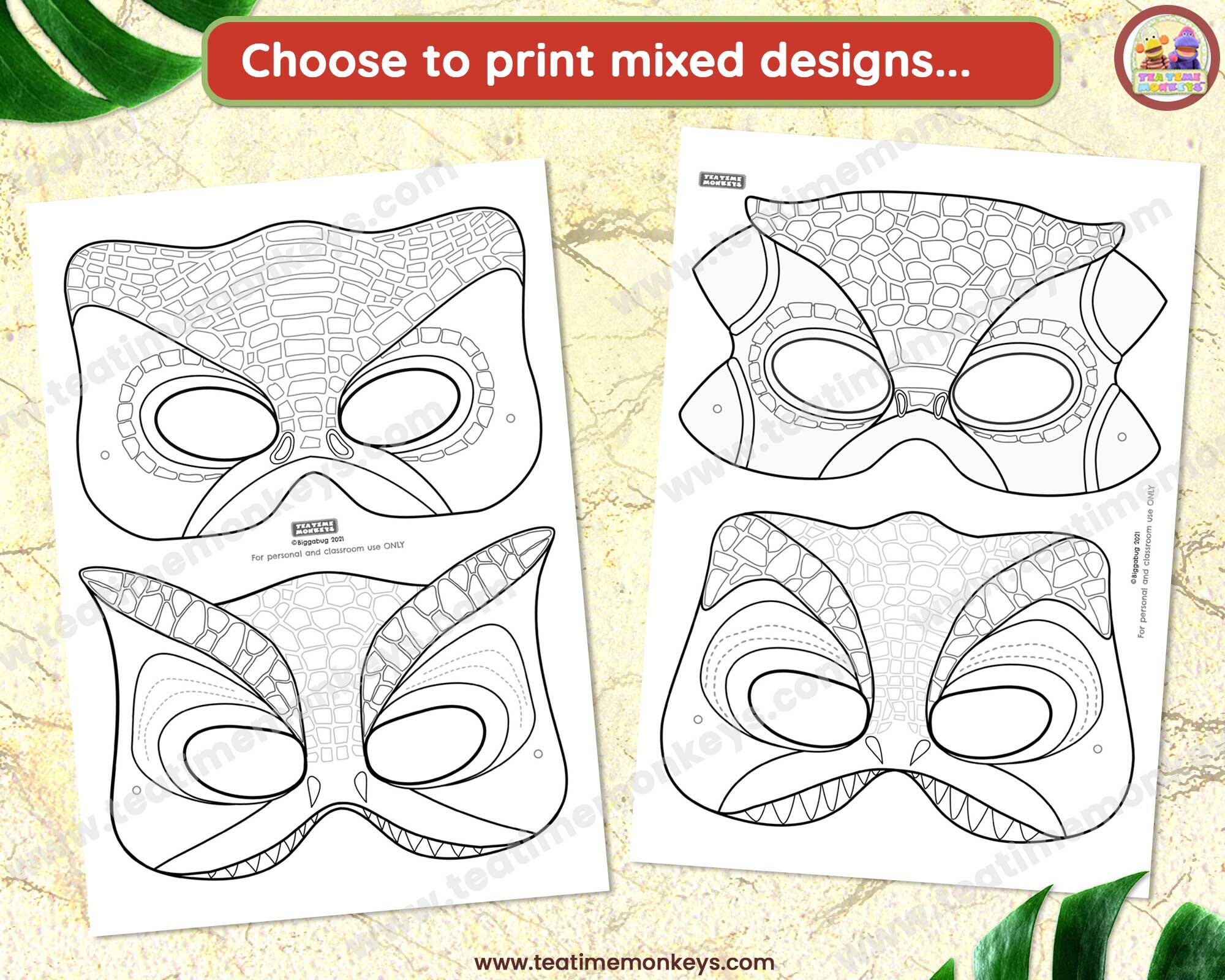 DINOSAURS Masks for Kids TEN Printable Masks to Color PDF Dinosaur ...