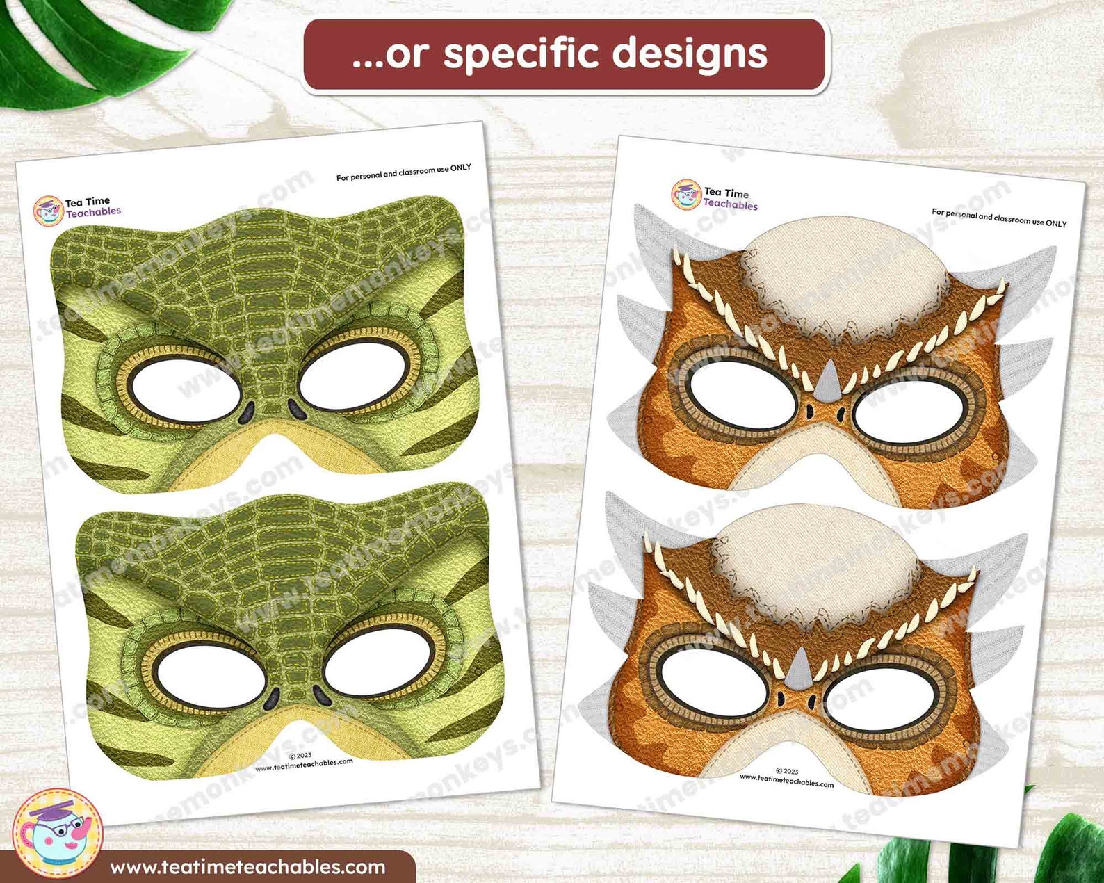 Dinosaur Masks for Kids: 10 Printable Precolored Costume Masks (PDF) - Etsy