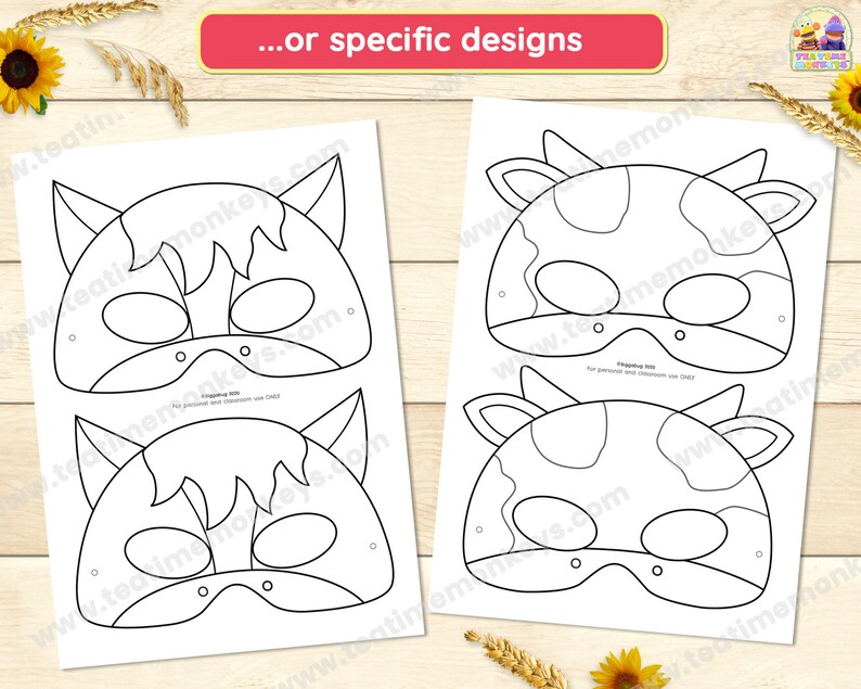 FARM ANIMALS Masks TEN Printable Masks to Colour and Decorate Costume ...