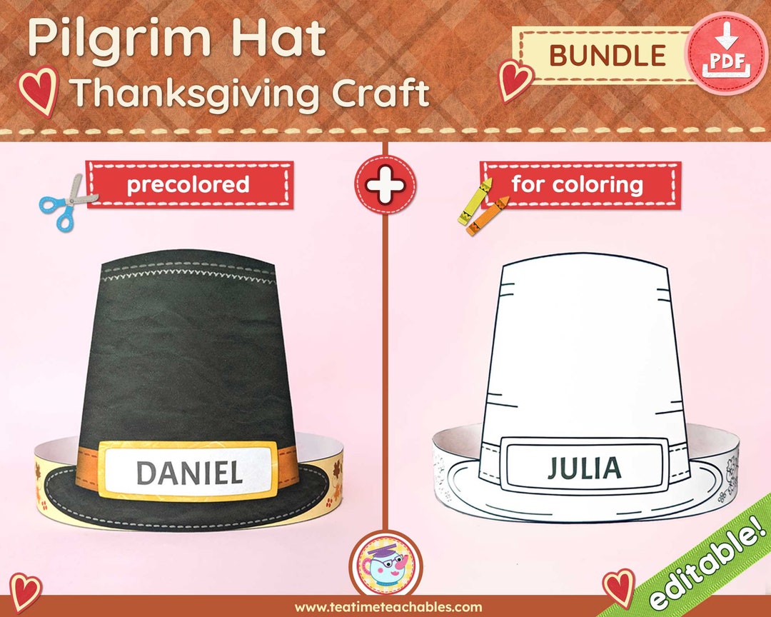 Printable Pilgrim Hat BUNDLE: Pre-colored and for Coloring | Easy ...