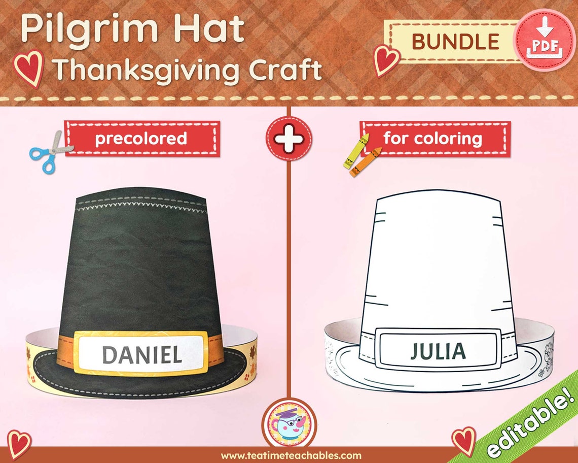 Printable Pilgrim Hat BUNDLE: Pre-colored and for Coloring | Easy ...