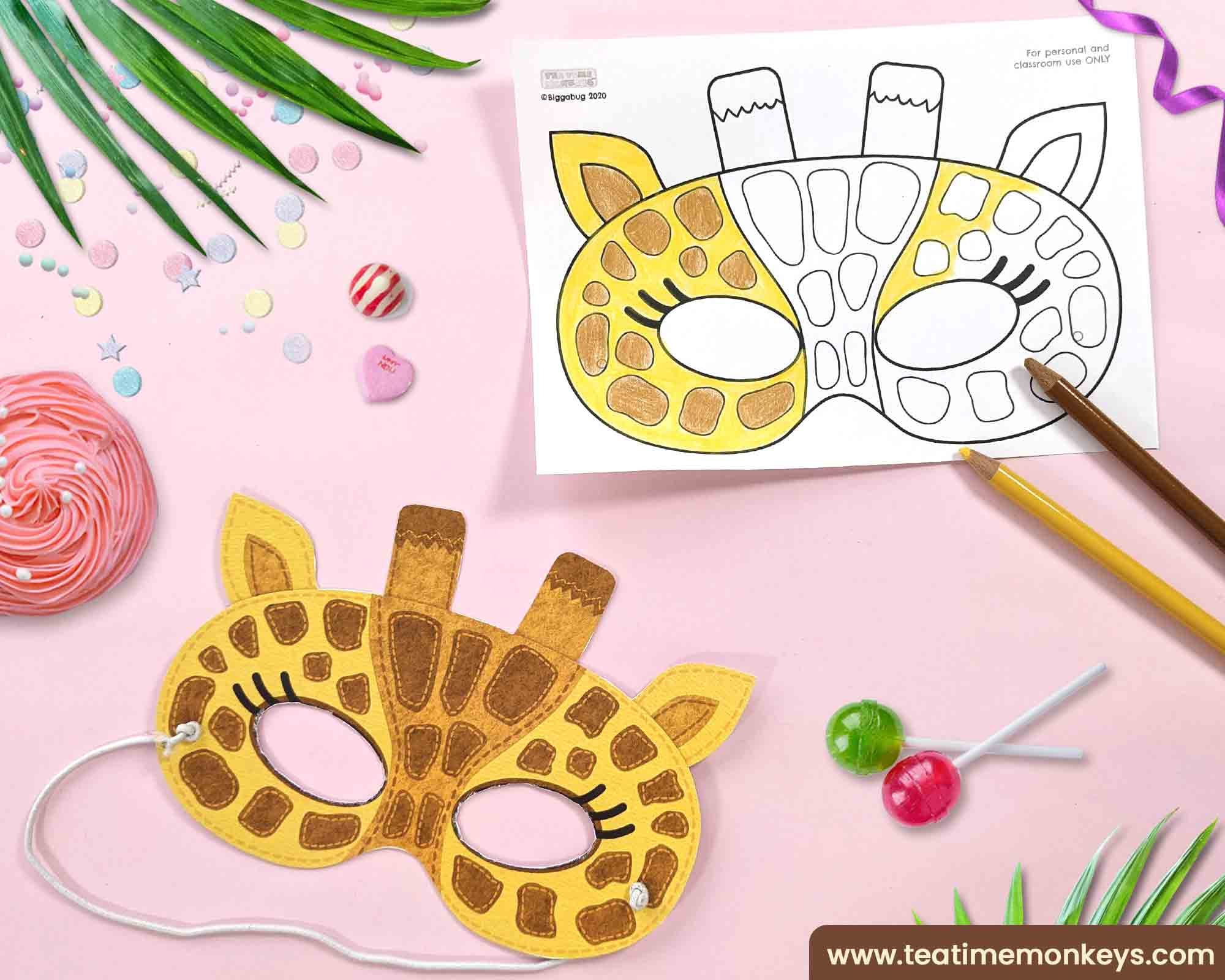 GIRAFFE Mask: in Color and for Coloring Printable Jungle Animals Mask ...