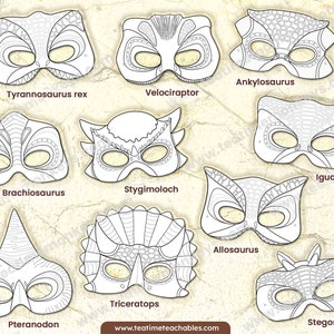 Dinosaur Masks for Kids: 10 Printable Masks to Color (PDF) - Etsy